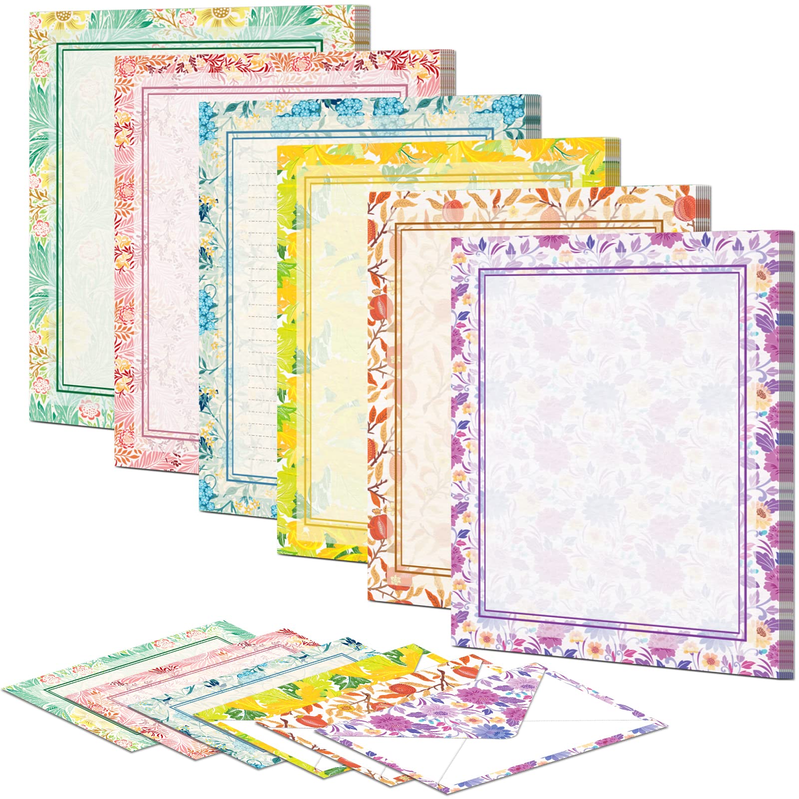 Anzon Mories Vintage Morris Stationery Paper (Both Sides Lined) 48 Sheet, Self-Sealing Envelopes 24 PC, Heavy Weight Floral Writing Letter Stationary, Printer Friendly, US Letter Size 11" x 8.5"