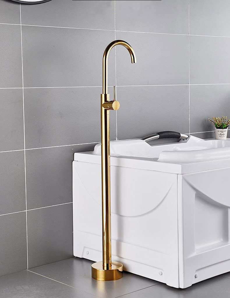 Akitbahome Freestanding Bathtub Faucet Tub Filler Faucet in Plating Gold,Floor Mount Single Handle Bathroom Shower