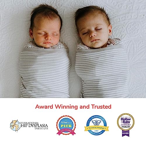 embé 2-Way Starter Baby Swaddle, 6-14 lbs, Newborn Swaddle Sack 0-3 Months, Zip & Hook and Loop Fastener Swaddle 0-3 Months Baby Swaddles Wrap, Hip Healthy, Infant Swaddle - Grey Stripe