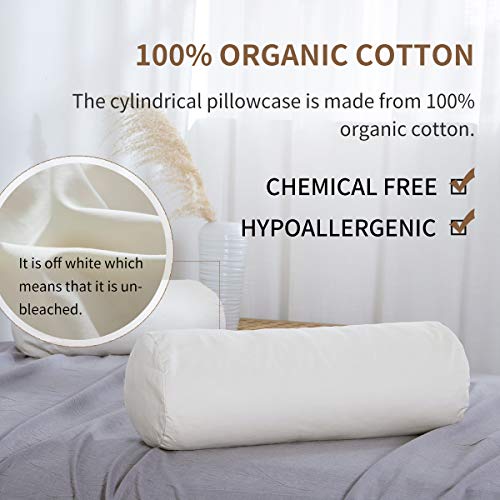 Lofe Organic Cotton Pillow Case - One Pack 17''×6'' Cylindrical Pillow Cover - 100% GOTS Certified Organic Cotton - 300 TC Thread Count - Soft, Safe and Hypoallergenic - Off White