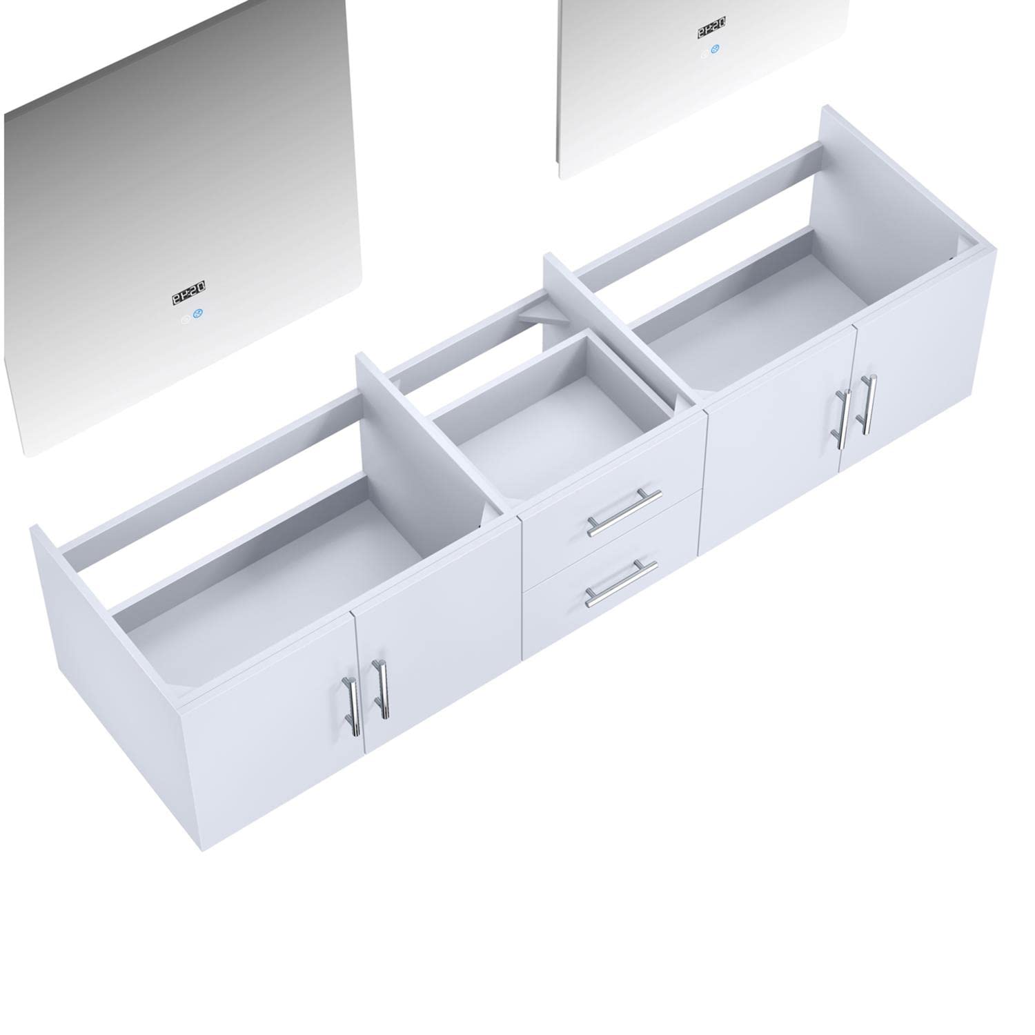 Lexora Geneva 80 in. W x 22 in. D Glossy White Double Bath Vanity and 30 in. LED Mirrors