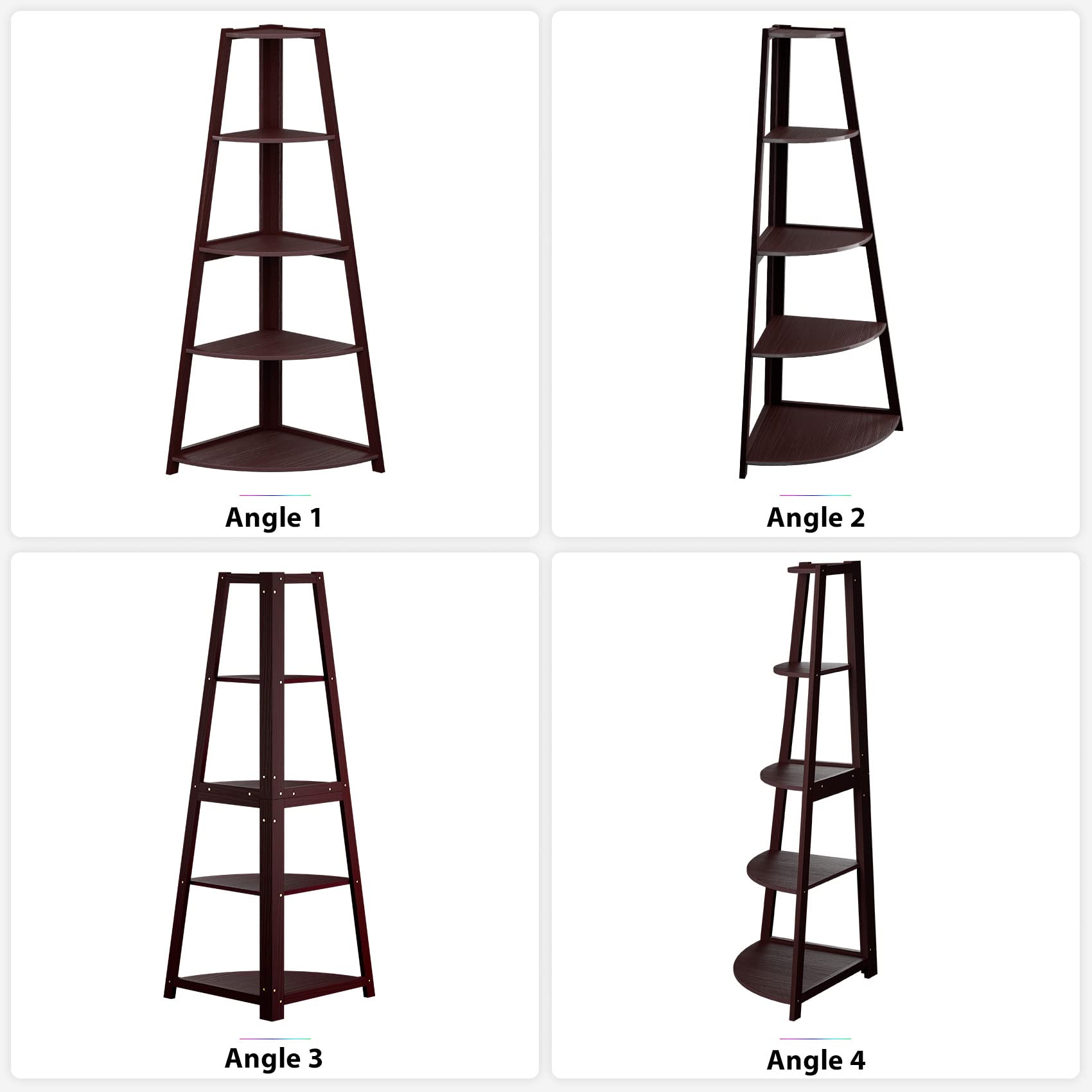 Corner Shelf, TopMade 5-Tier Corner Shelf Stand Industrial Ladder Bookcase Small Storage Rack Bookshelf Float Corner Shelves Wood Furniture Plant Stand for Living Room Kitchen Home Office-Rustic Brown