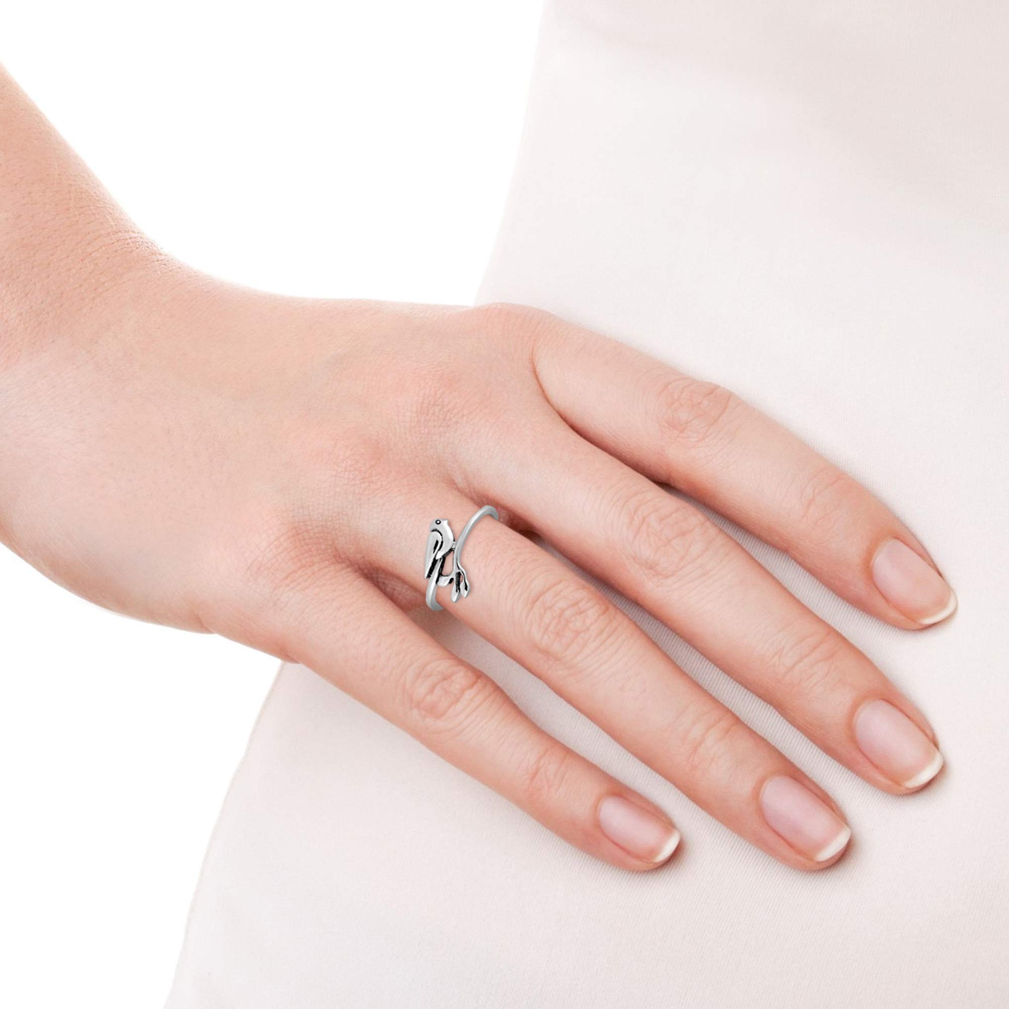 AeraVida Sweet Bird On a Leafy Branch .925 Sterling Silver Band Ring (7)