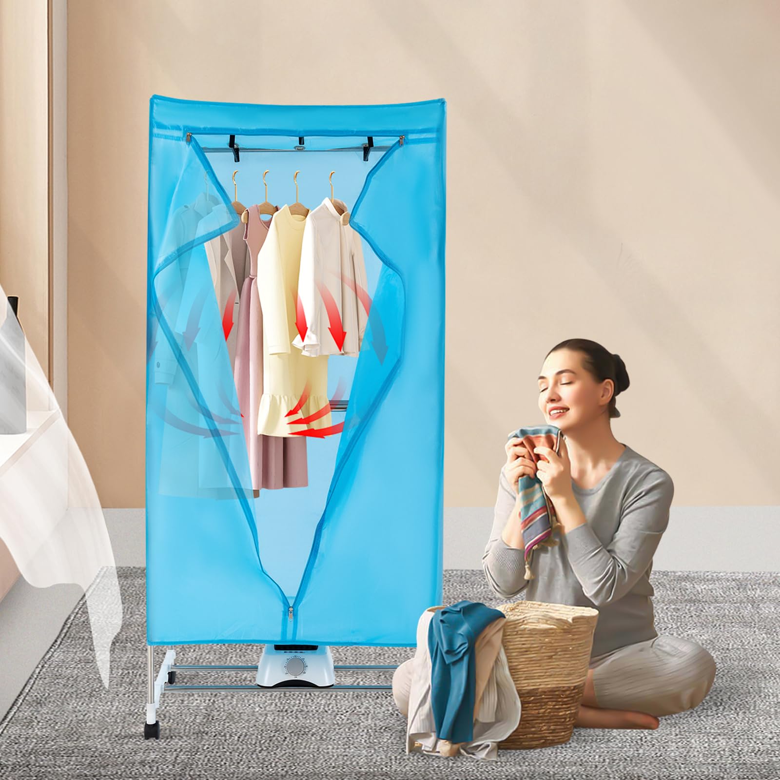 Portable Dryer, 110V 1000W Electric Clothes Dryer Machine Double Layer Stackable Clothes Drying Rack for Apartments, RV, Laundry, and More