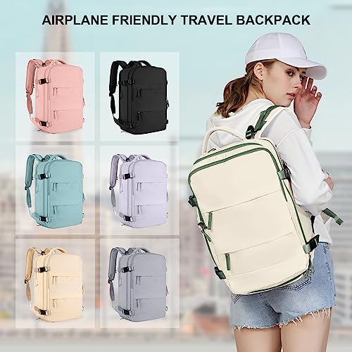 coowoz Large Travel Backpack For Women Men,Carry On Backpack,Hiking Backpack Waterproof Outdoor Sports Rucksack Casual Daypack travel essentials(White Green)