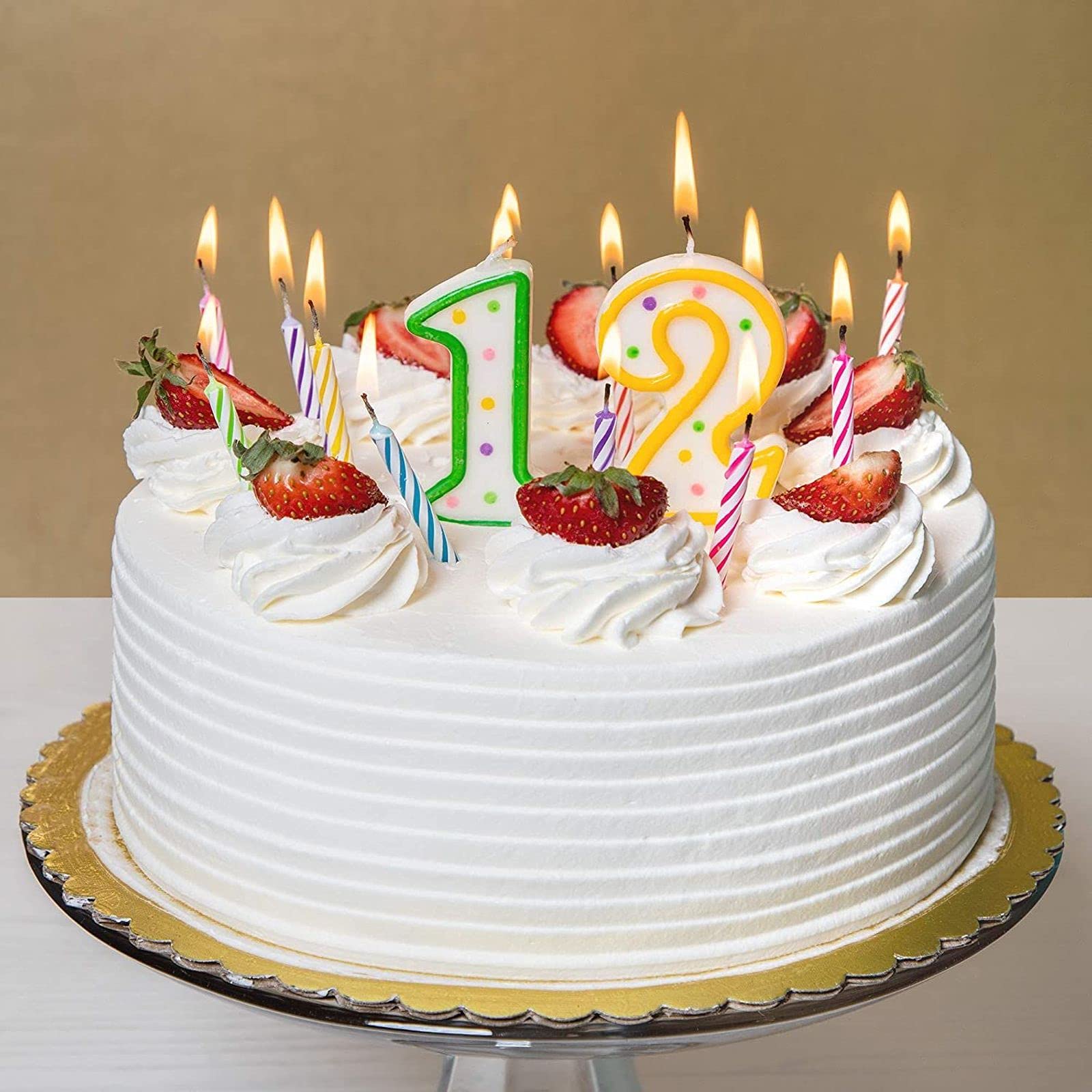 BLUE PANDA - 154-Piece Candles Number 0-9 Rainbow Stripes Birthday Cake Numeral Topper Decorations with Holders for Party Decor