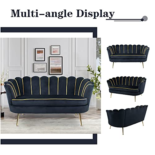 QHITTY Velvet Loveseat, 58'' Velvet Sofa Accent Couch Settee Upholstered Chair, 2 Seater Small Loveseat for Small Spaces, Living Room (Black)