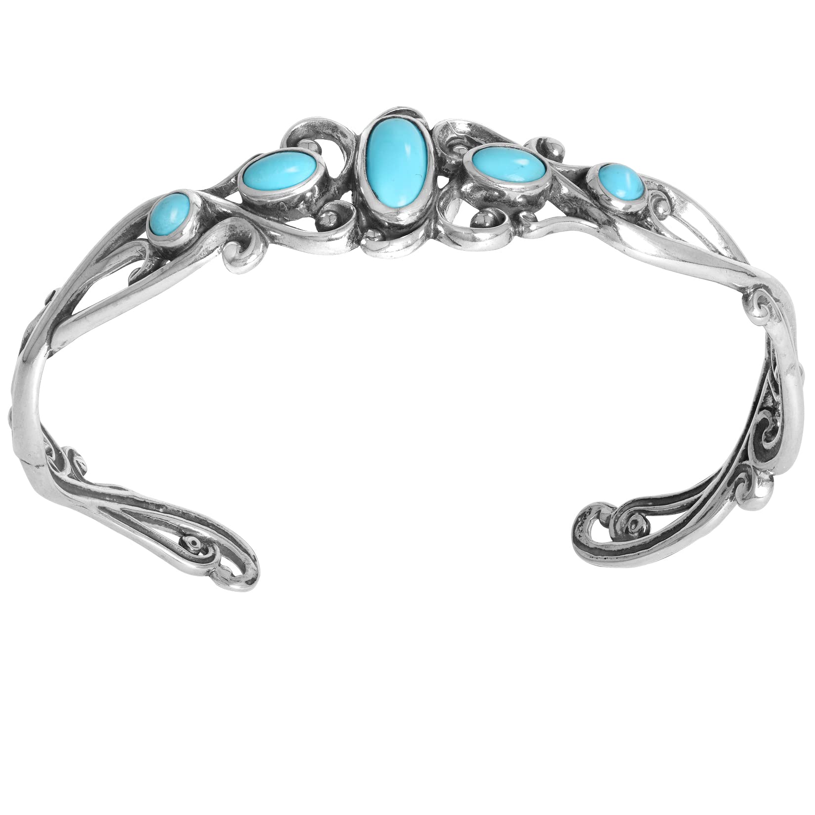 American West Sterling Silver Women's Cuff Bracelet Blue Turquoise Gemstone Leaf Vine Design Size Small