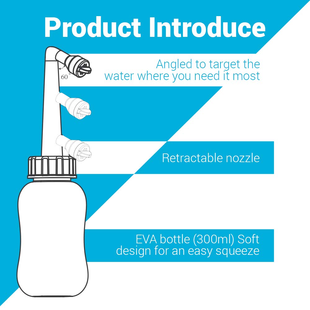 Serenily Mini Handheld Portable Travel Bidet (300/600 ml) - Easy to Use, Long Angled Nozzle for Personal Hygiene & Sanitary Care Toilet Shower Bathroom Use