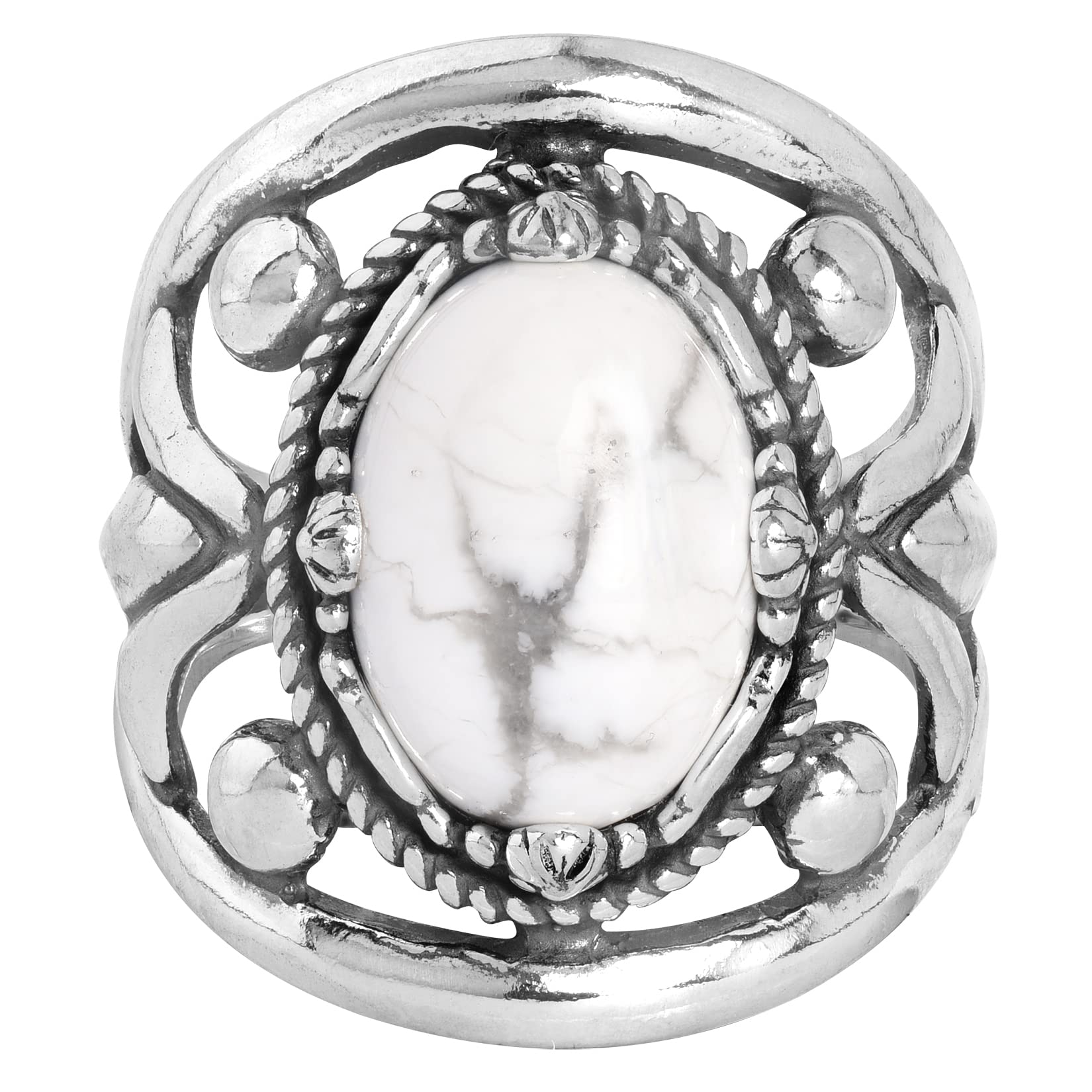 American West Sterling Silver Women's Ring White Howlite Gemstone Tufa-Inspired Design Size 8