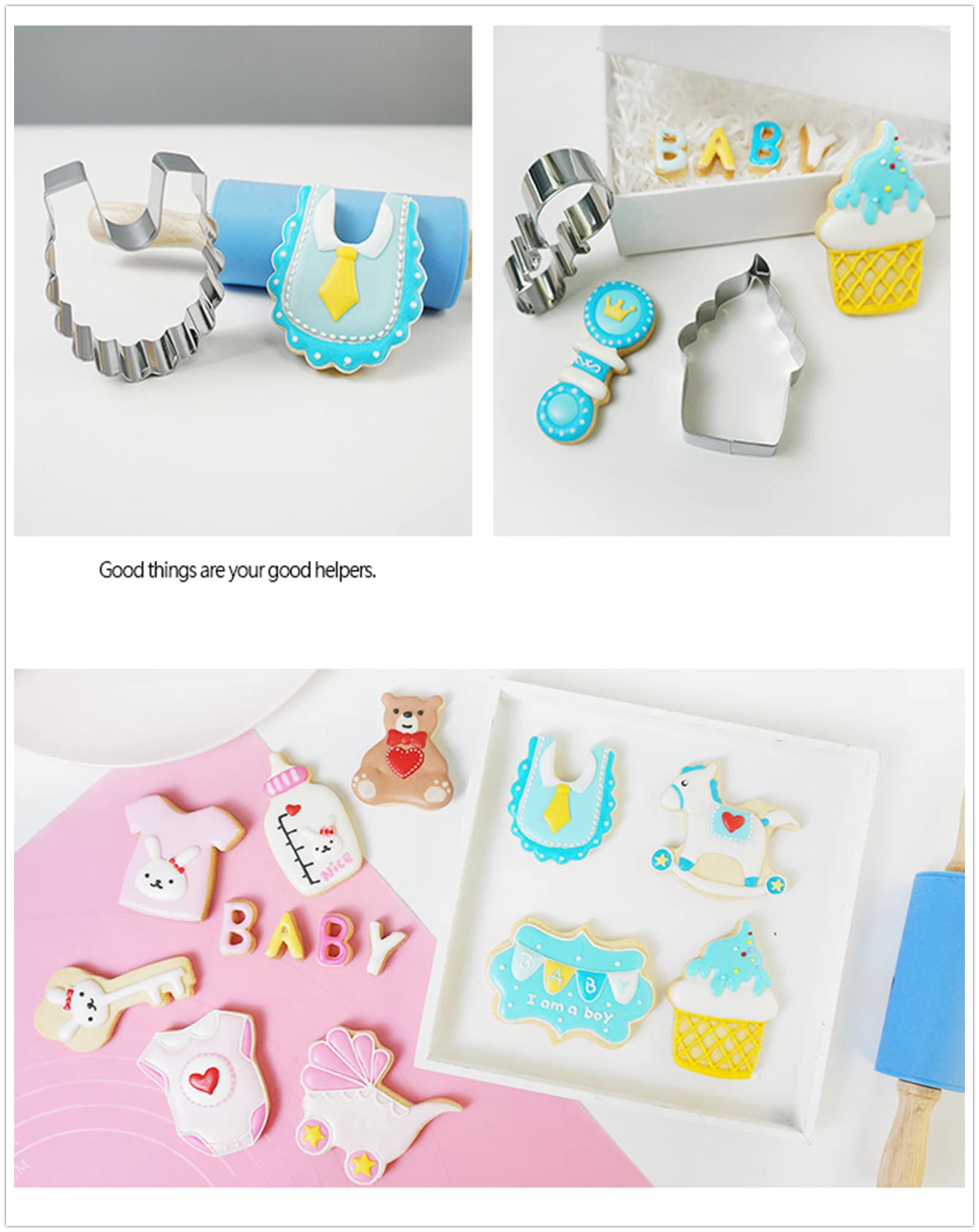 Baby Shower Series Cookie Cutters Set of 9 pcs, Stainless Steel Fondant Cutter Molds Baking DIY