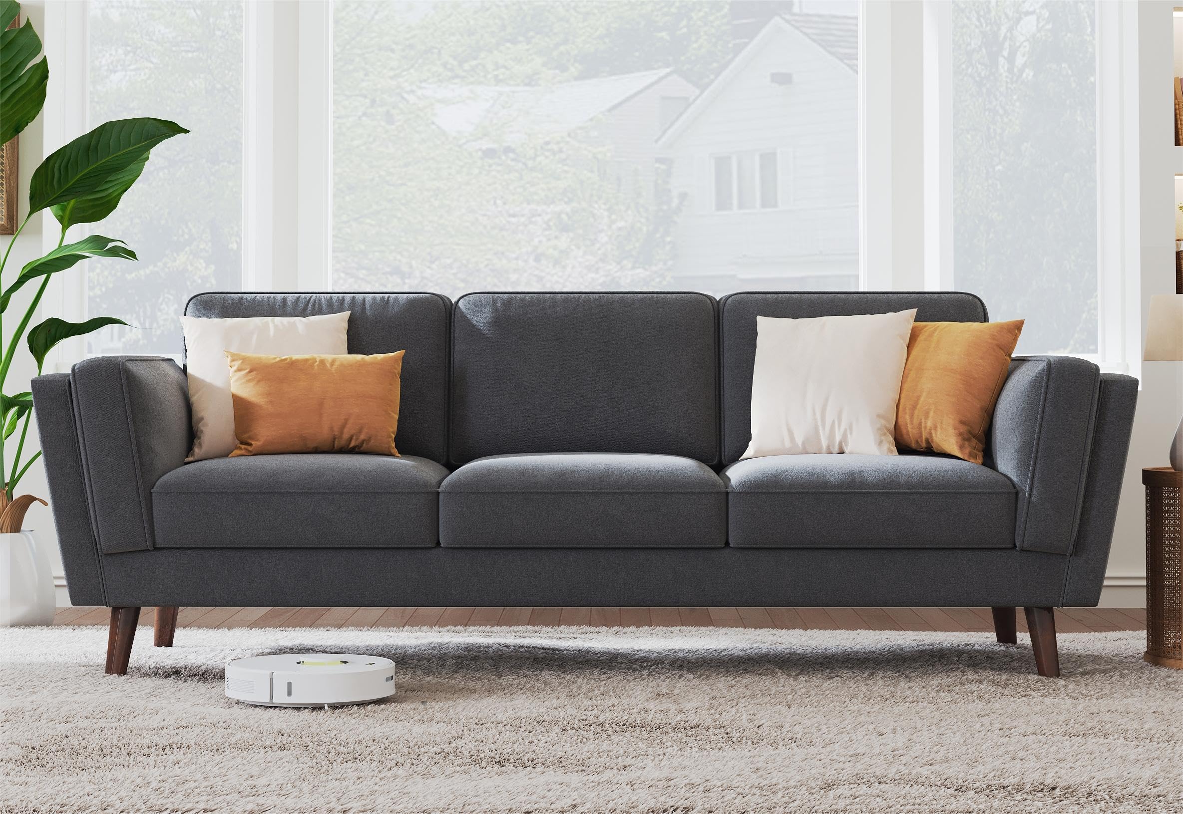 VanAcc 87in Sofa Modern Sofa Couch - Embedded Arm Pillow 3 Seater Sofa Deep Seat Sofa for Livingroom House, Dark Grey
