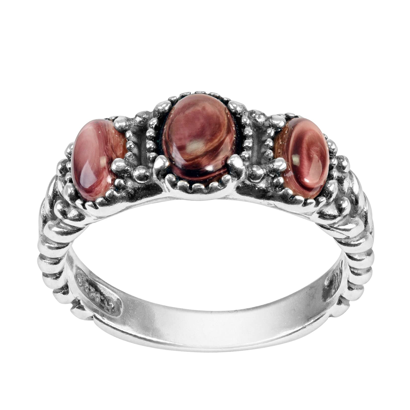 American West Sterling Silver Women's Ring Purple Spiny Gemstone 3-Stone Design Size 8