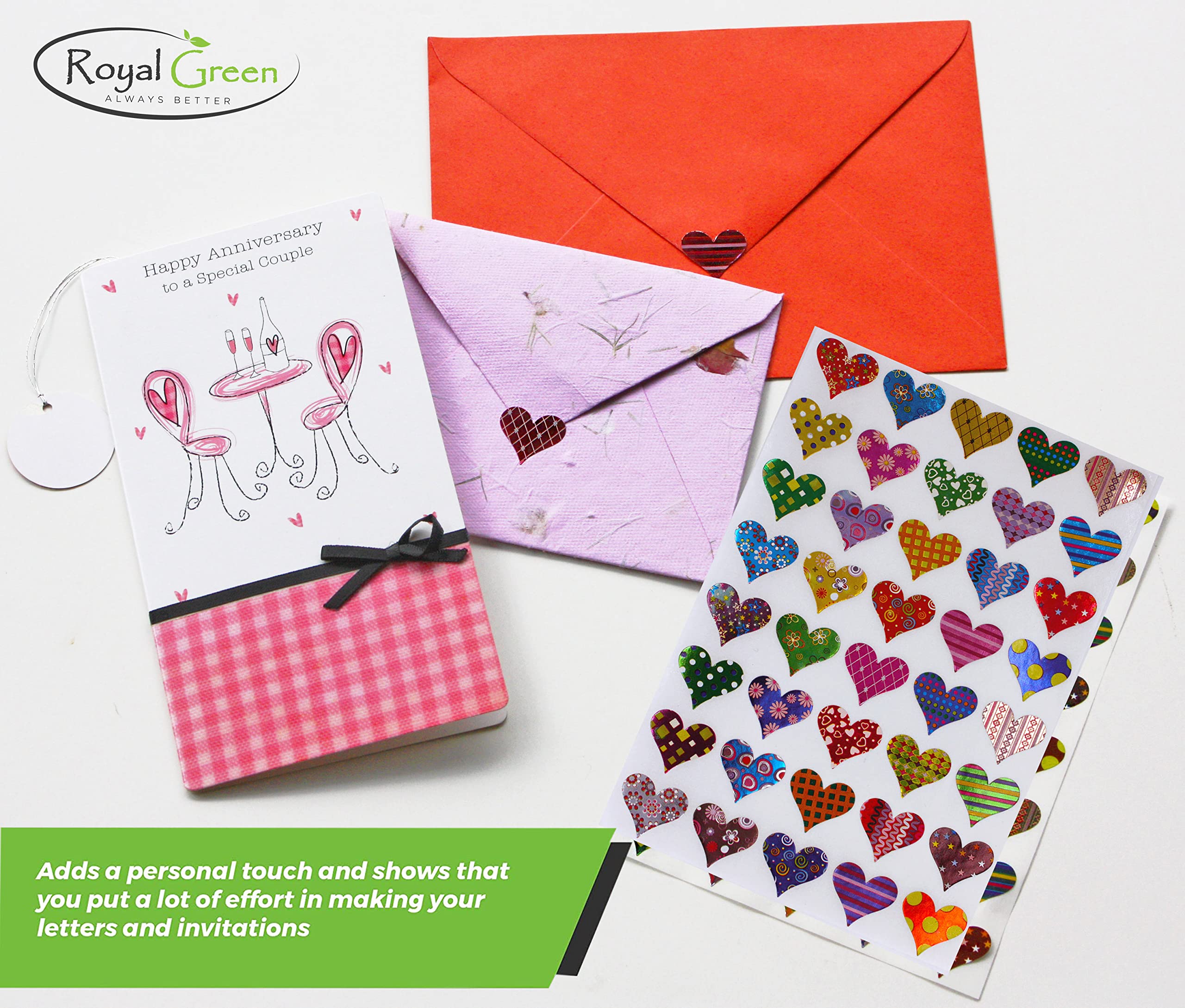 Royal Green Foil Heart Stickers in Gold Heart Shape Labels for Art and Crafts Permanent Adhesive - 400 Pack