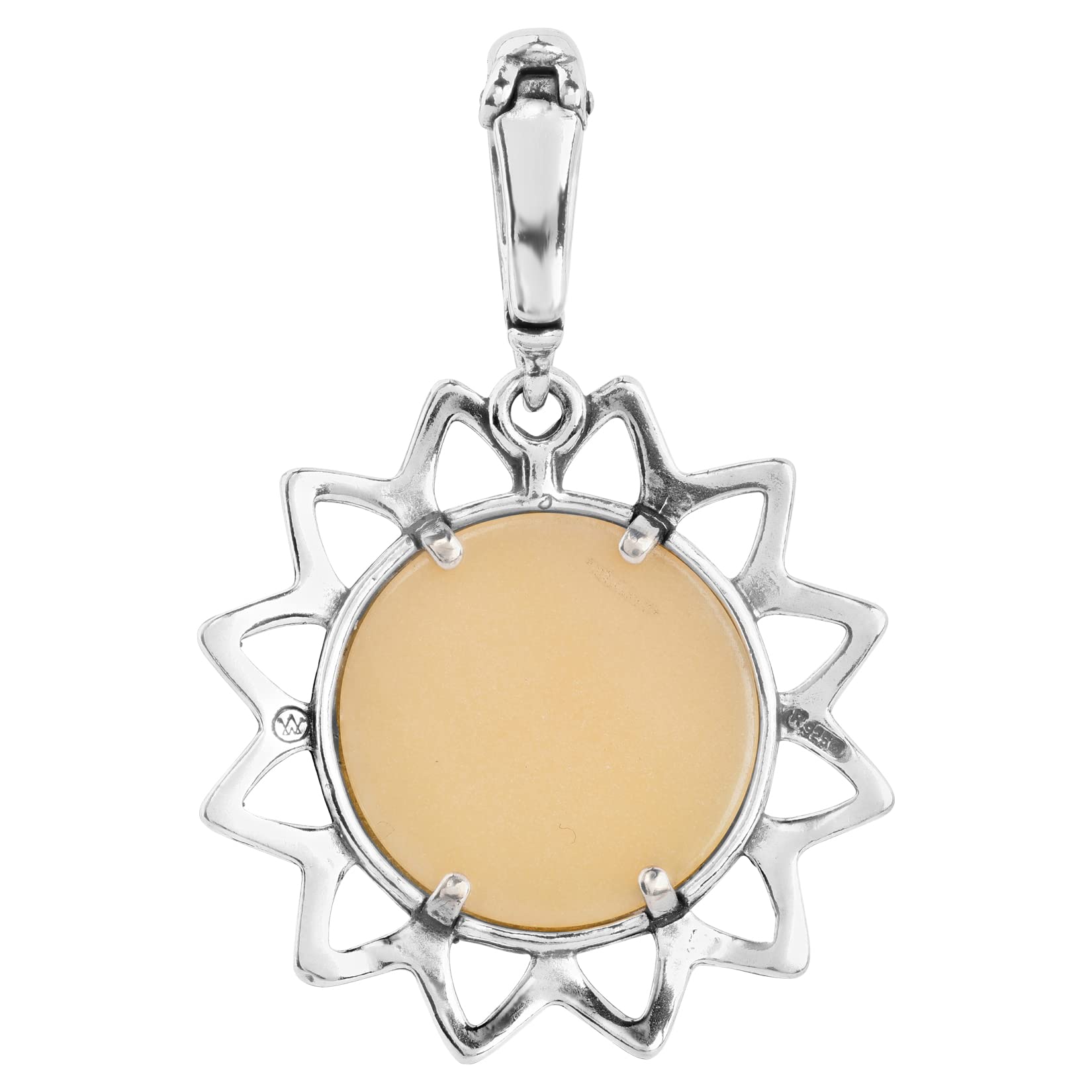American West Sterling Silver Women's Pendant Enhancer Light Yellow Jasper Gemstone Sun