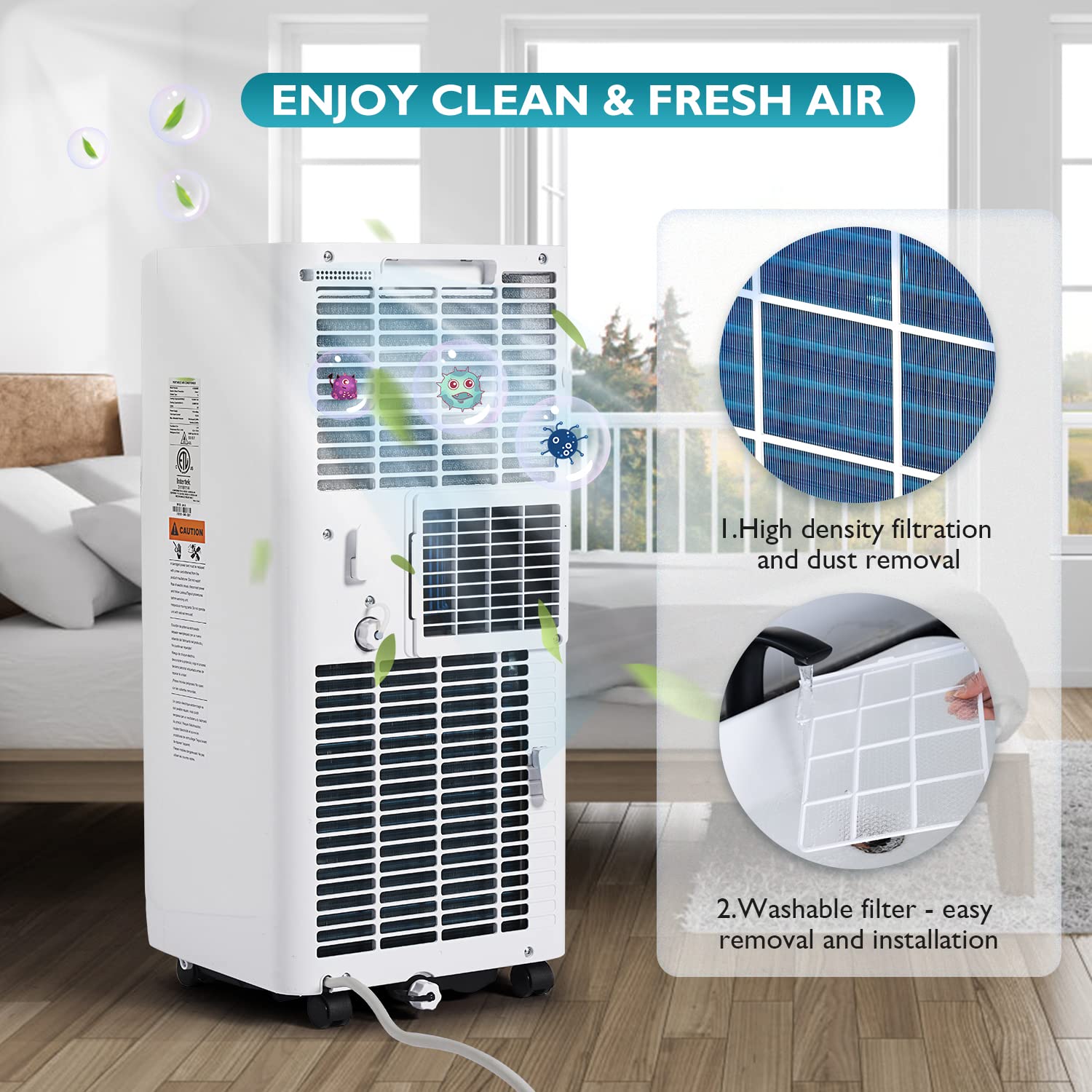 Aoxun 8,000 BTU Portable Air Conditioner, 4-IN-1 Dehumidifier, Fan W/Remote Control, 24H Timer Portable AC Unit for Home, Office, Dorm, Window Kits Included, White