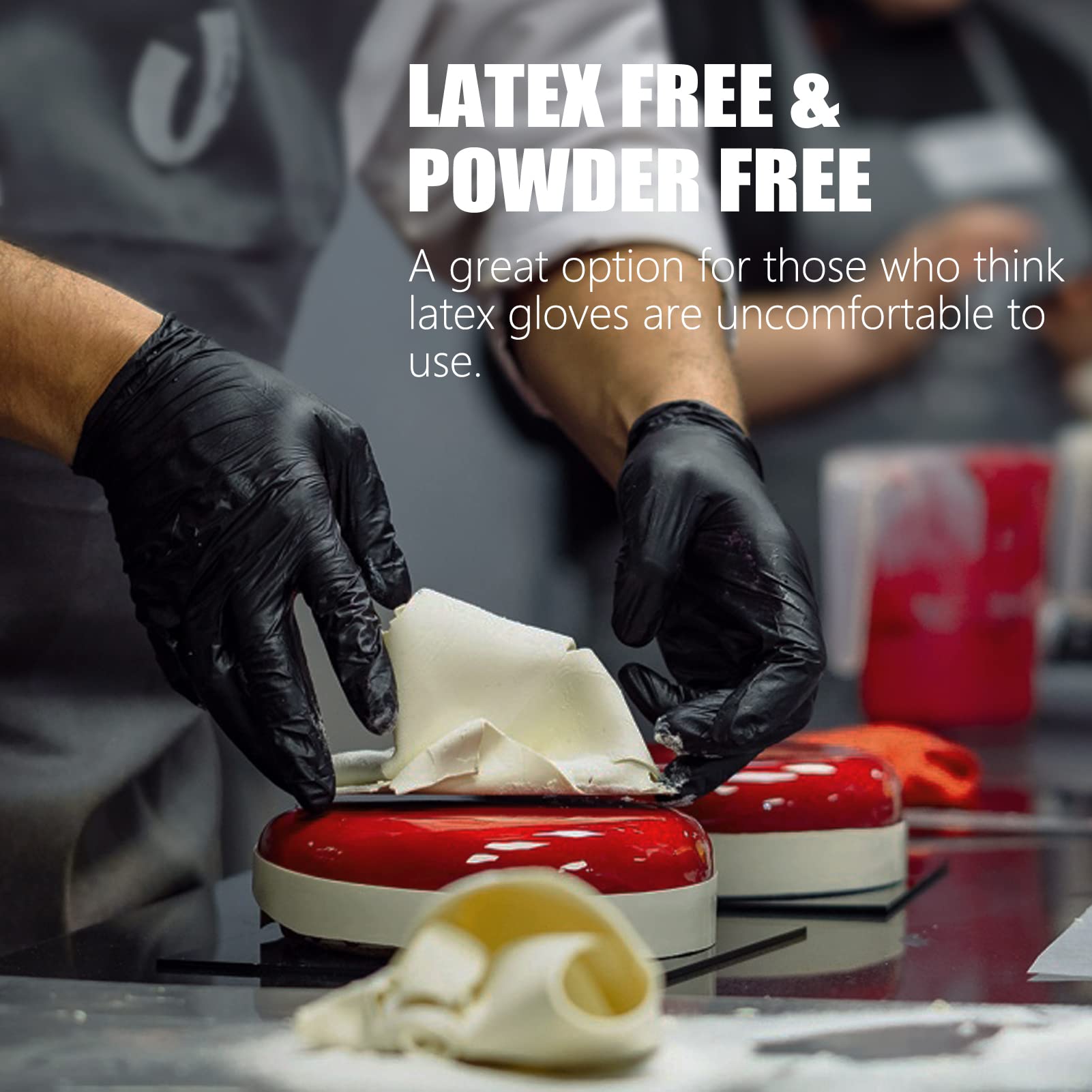 Amozife Black Nitrile Disposable Gloves, 6 Mil Powder & Latex Free Non-Sterile Exam Gloves for Cooking, Cleaning, Food Prep,Medium