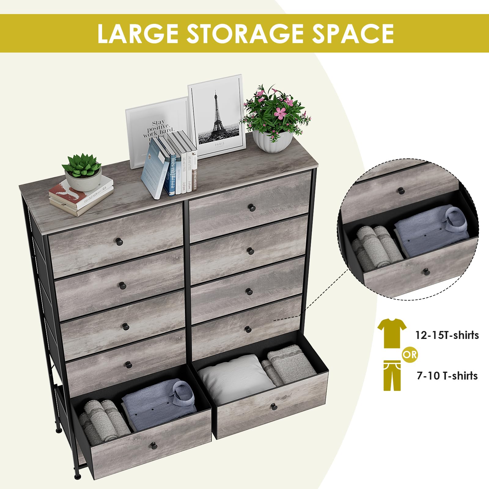 Arlopu 12-Drawer Dresser, 35.2ββ Widened 6-Layer Fabric Storage Tower w/Textured Print Fabric Bins, Tall Chest Organizer Unit for Living Room, Hallway, Nursery, Closets, Adjustable Feetpad