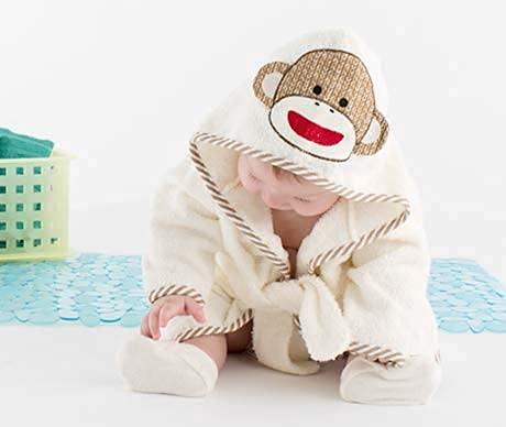 Sock Monkey Hooded Bath Robe & Slipper Set (0-9 Months)