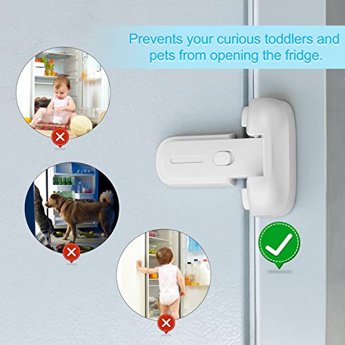 CLYMENE Refrigerator Fridge Freezer Door Lock for Kids, Child Proof Refrigerator Latch Lock to Keep Door Closed, No Tools Required and Easy Installation (White)