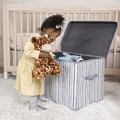 Sammy & Lou Birch Felt Toy Box; Collapsible; Gray, White; Two Handles; Hinged Lid; 22 in x 14.5 in x 15 in