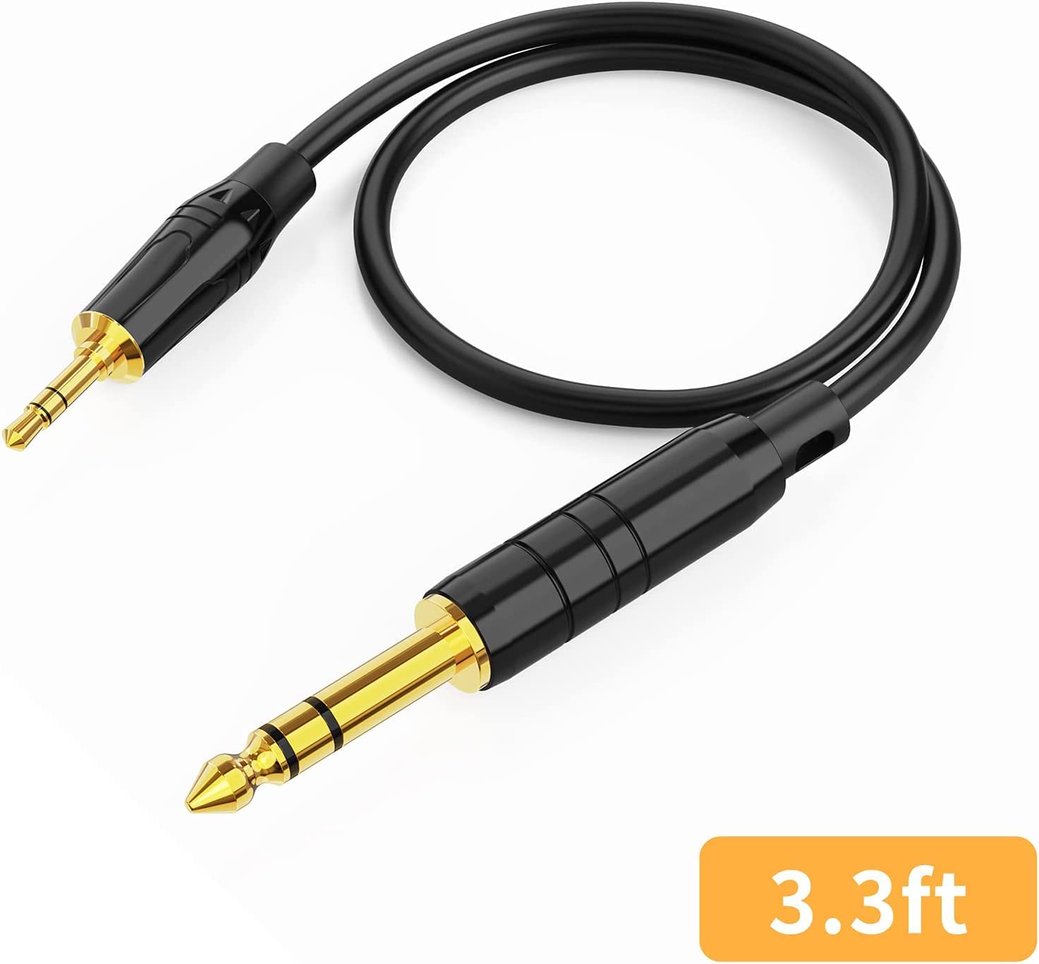 CableCreation 3ft 3.5mm 1/8" Male Stereo to 6.35mm 1/4" Male TRS Stereo Audio Cable Gold Plated Compatible with iPod, iPhone, Laptop, Home Theater, Amplifiers, Guitar and More,1 Meter/Black