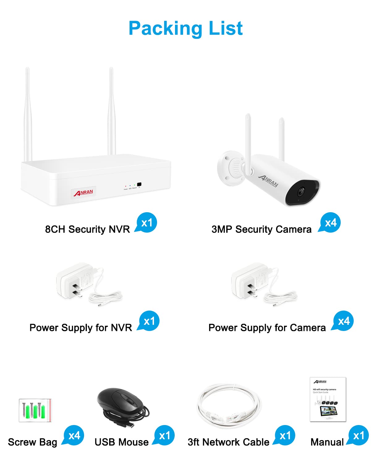 Wireless Security Camera System,ANRAN 8 Channel 2K NVR 4Pcs 3MP Home WiFi Security Camera Outdoor with1TB Hard Driver,Night Vision, IP66 Waterproof, Motion Alert, Remote Access…