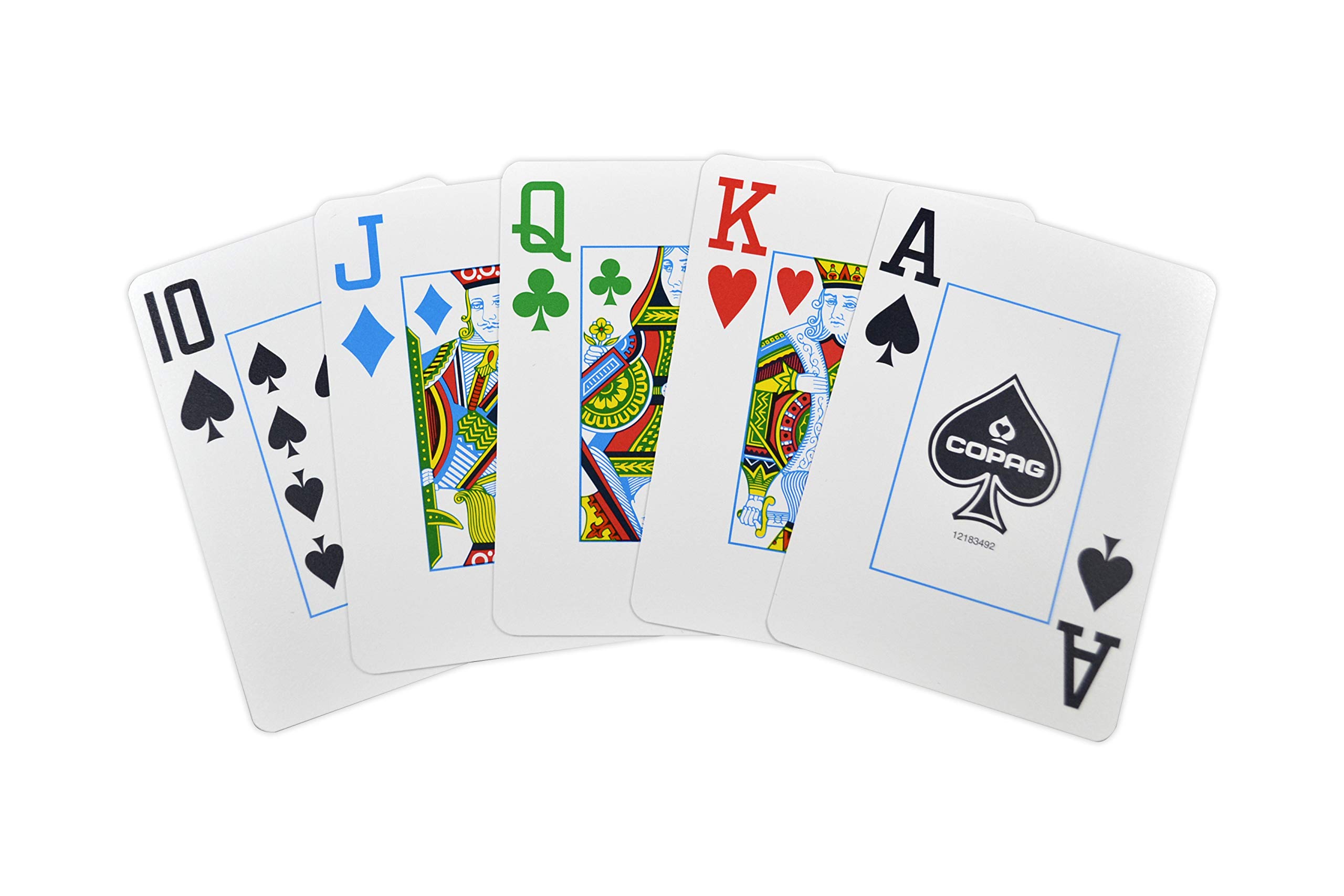 Copag *4-Color Faces* Legacy Design 100% Plastic Playing Cards, Poker Size (Standard) Jumbo Index Red/Blue Double Deck Set