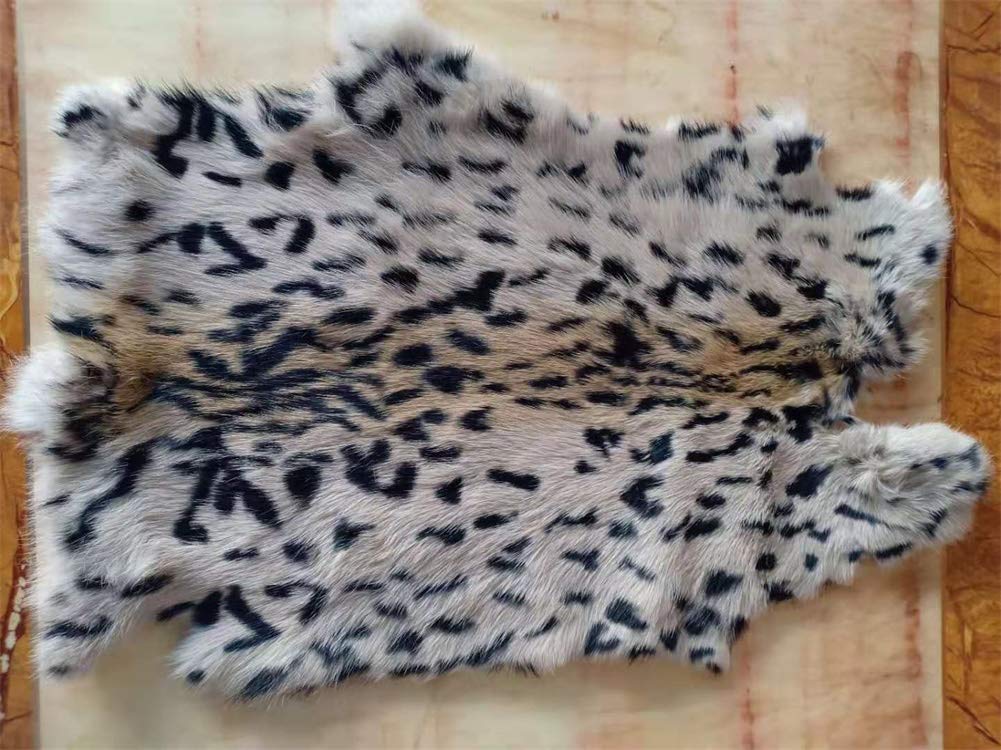 Bobcat Print Tanned Rabbit Fur Pelt Hide (10" by 12" Rabbit Pelt with Sewing Quality Leather)