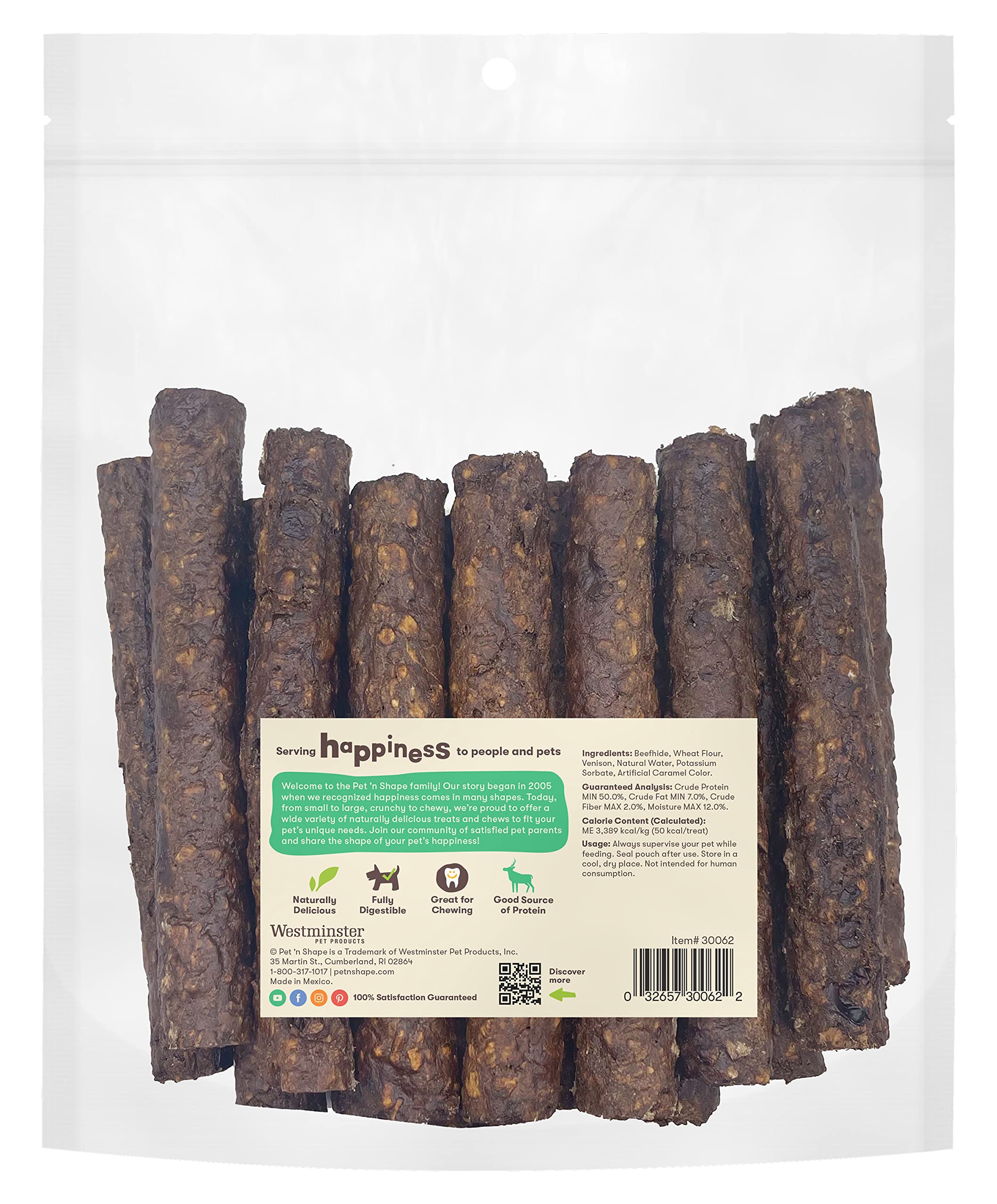 Pet 'n Shape Venison Crunch Sticks, 15 Count - Dog Chews - No Artificial Flavors, Colors, Or Preservatives - Protein Rich Alternative to Rawhide