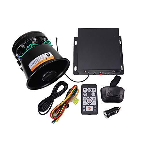 YHAAVALE 9200D Amplifier Police Siren & Black Round Bell Cone Speaker,DC12V,100W,Wireless Double Remote Control,Hands-Free,Multi-Tones,Microphone,Emergency Electronic Loudspeaker PA System for Car