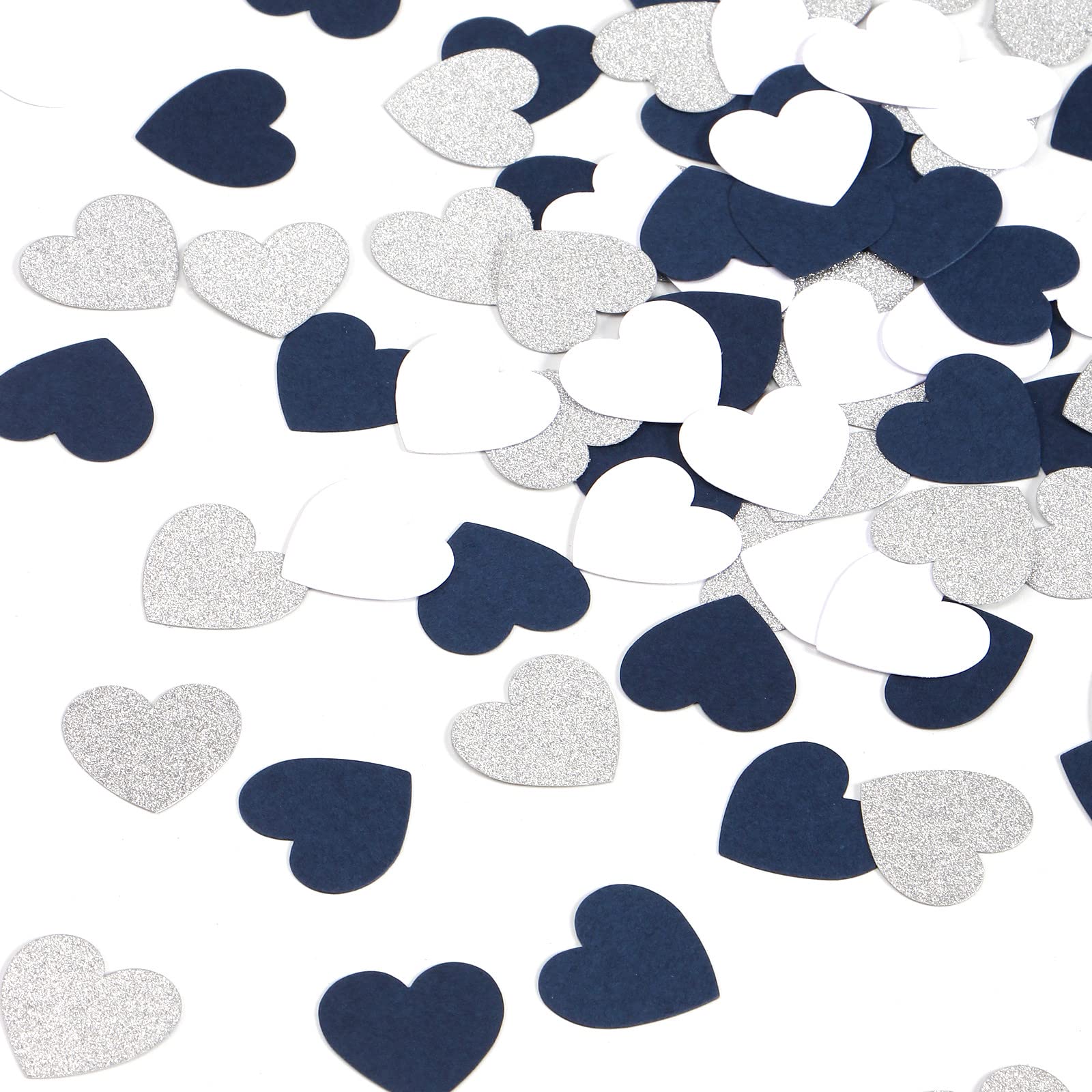 Navy-Blue White-Silver Heart Party-Decorations Confetti - 300pcs Graduation 2022 Valentines Day Table Glitter Confetti Mothers Fathers Day Wedding Engagement Birthday paper Decor Panduola
