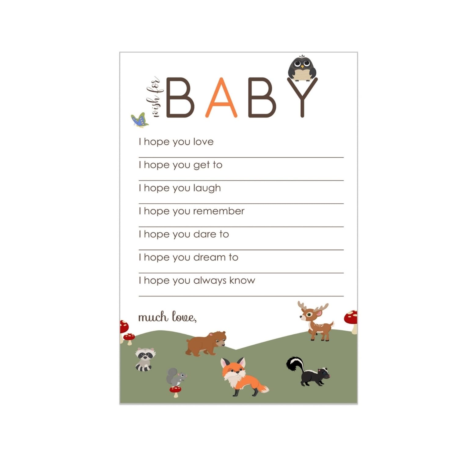 Woodland Wishes for Baby, 20 Pack – Cute Words of Wisdom for Babies, Neutral Baby Shower Game Planning, Guest Book Alternative, Parents Keepsake Activity, Wishing Well Birthday Ideas