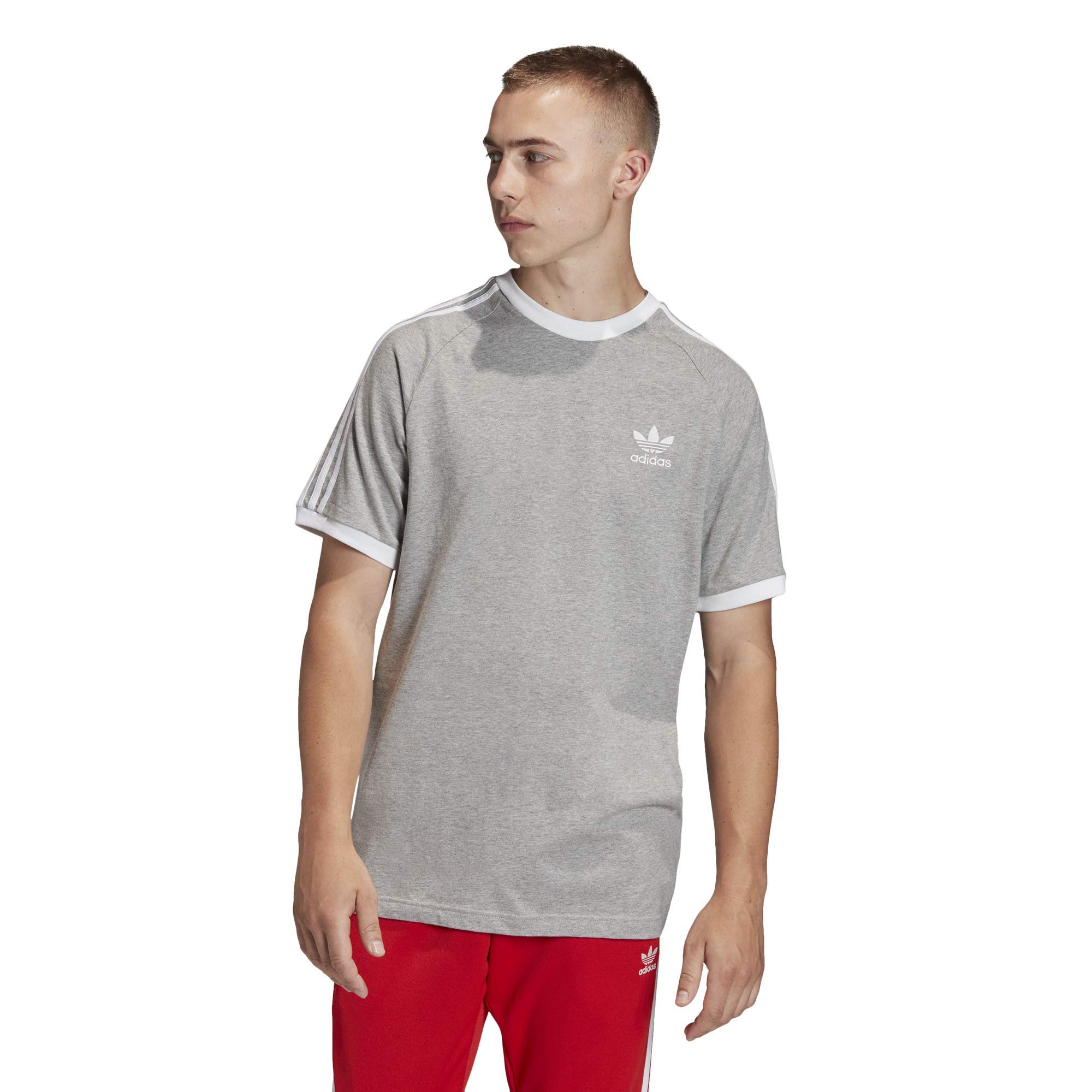 adidas Originals mens 3-stripes Tee T Shirt, Medium Grey Heather/White, Medium US