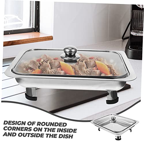 Cabilock 2pcs Steel Buffet Square Tray Salad Servers Square Dinner Plates Grill Serving Platters Chafing Buffet Set Chafing Pans Rectangular Buffet Serving Plate Serving Dish Buffet Pans