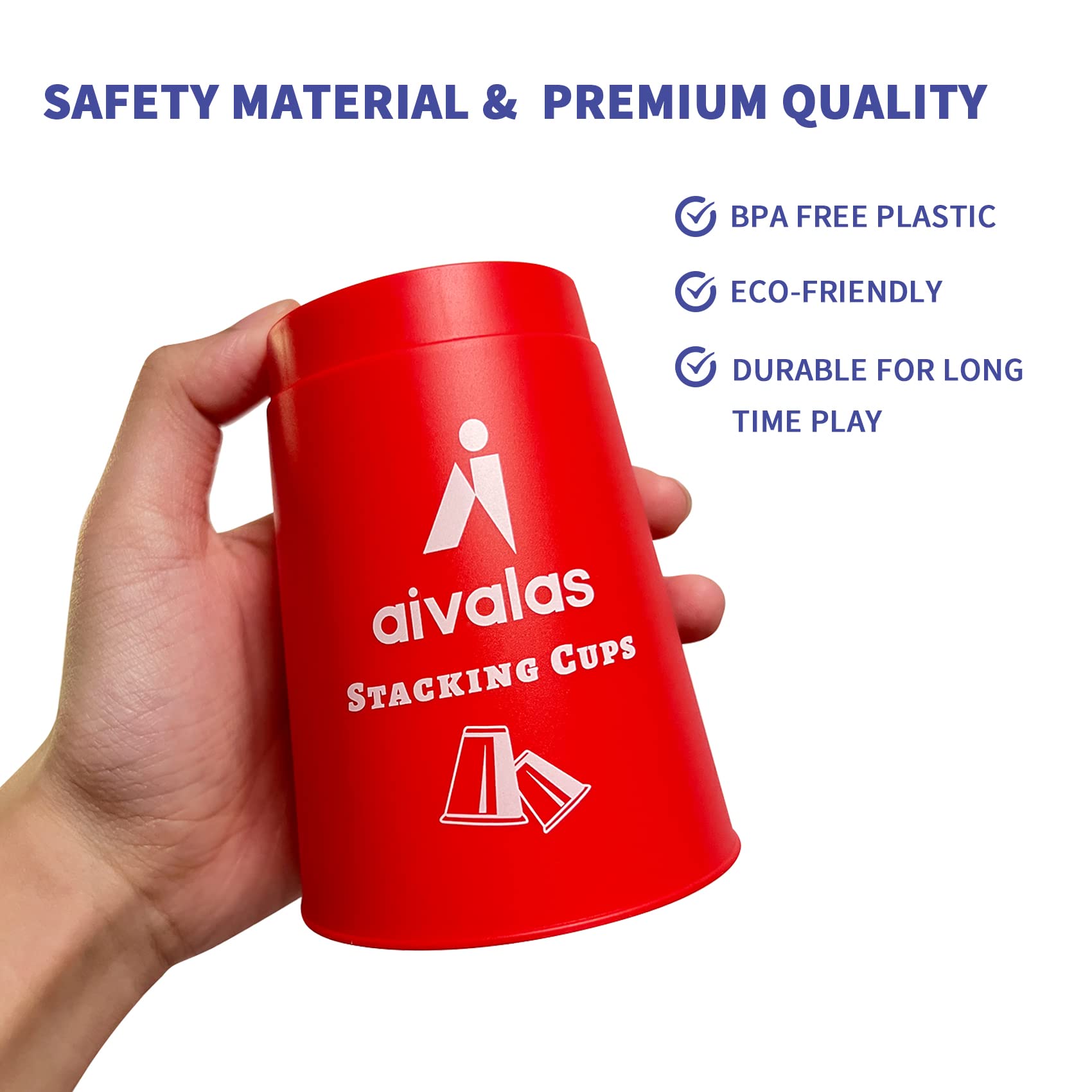 Aivalas Stacking Cups, Quick Stack Cups Game with 12 PCS Stacking Cups & Durable Carry Bag, Classic Stacking Games for Kids Adults Family(Red)