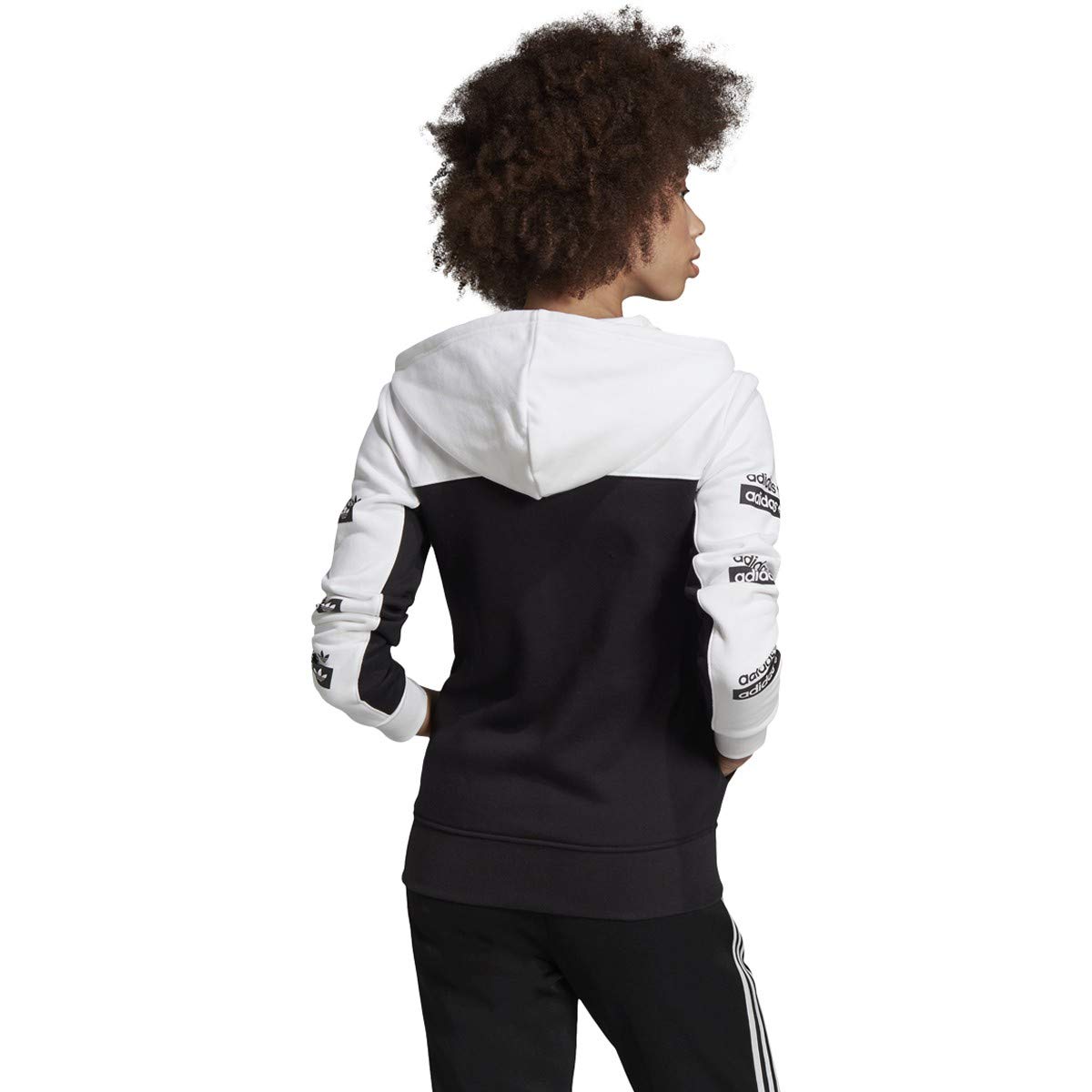 adidas Originals Women's Hoodie Trefoil Hooded Sweatshirt Sports Pullover (White/Black, Medium (M))