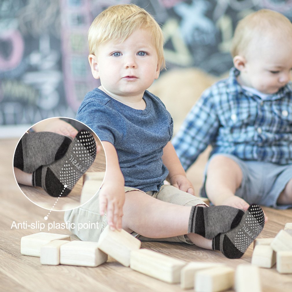 CUBACO Baby Socks, 12 Pairs Non Skid Anti Slip Cotton Grip Socks for Toddler Baby Toddler Socks Baby Boy Socks 12-24 months Toddler Socks with Gripper