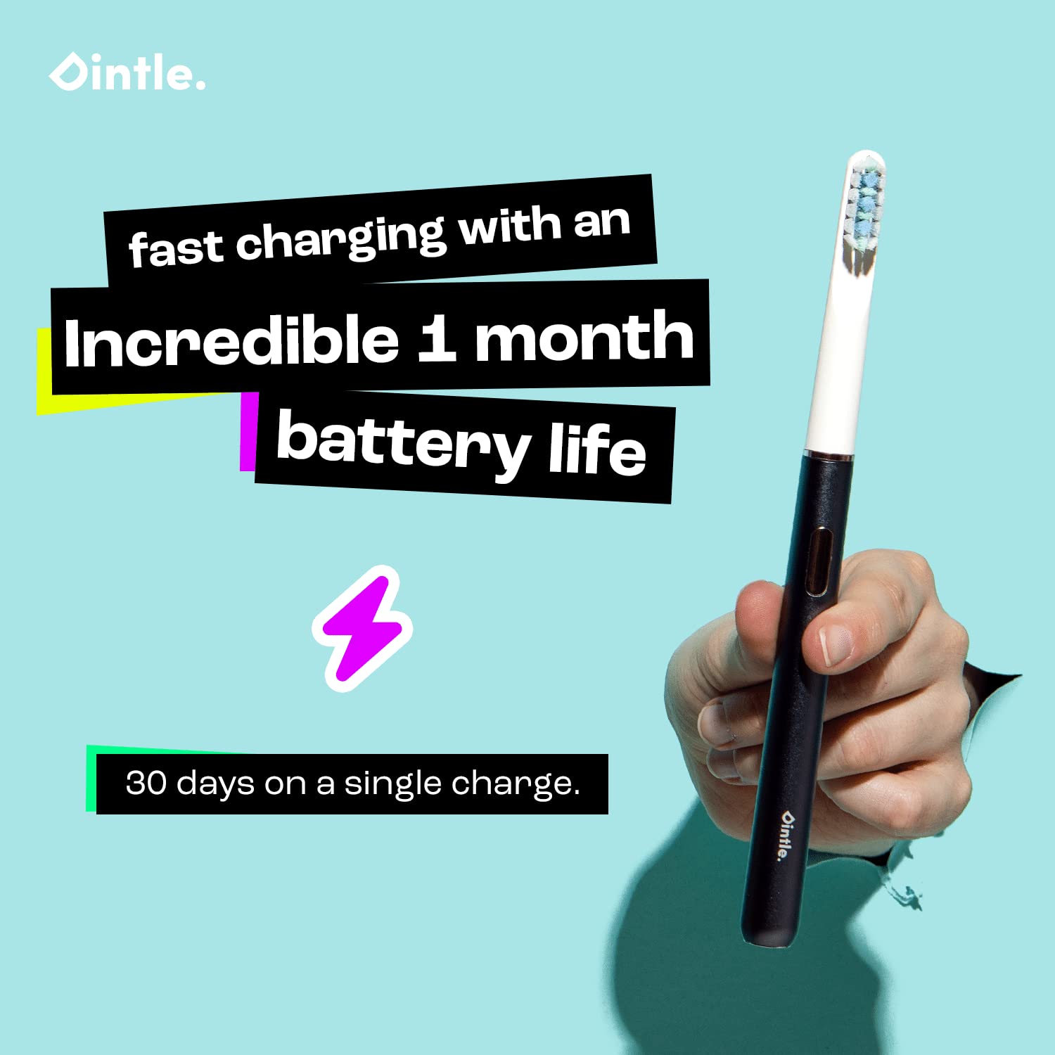 Dintle™ Sonic Rechargeable Electric Toothbrush with 2 Brush Heads, Travel Case and Fast Charge Stand, 1-Month Battery Life, 3 Brushing Modes