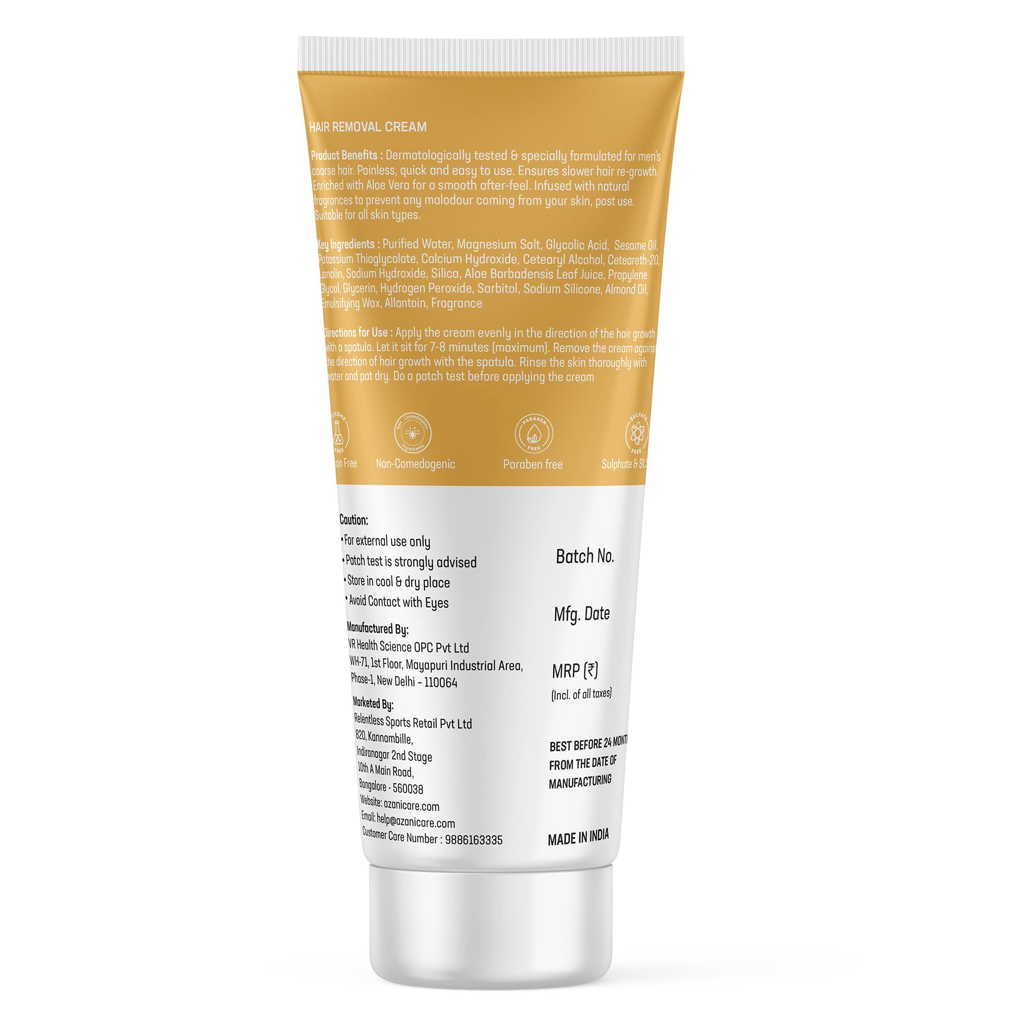 Azani Men's Hair Removal Cream|For Back, Chest, Underarms, Legs & Intimate Area | Counters Skin Darkening & Irritation| 1.76 Oz