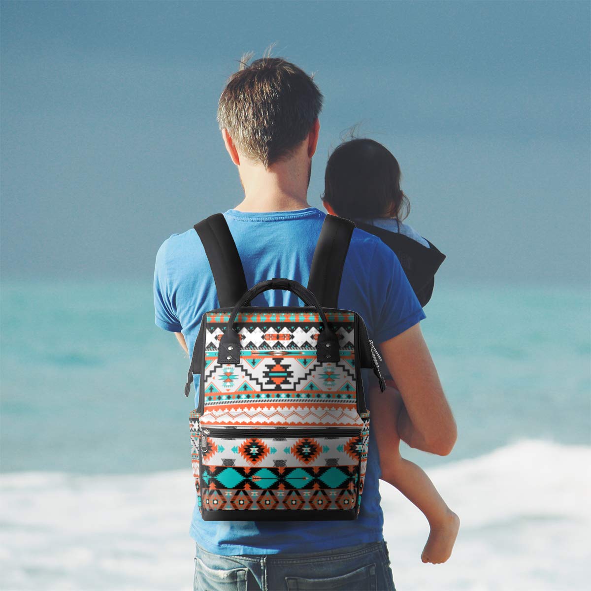 TropicalLife Ethnic Geometric Boho Diaper Backpack Large Capacity Baby Bags Multi-Function Zipper Casual Travel Backpacks for Mom Dad Unisex