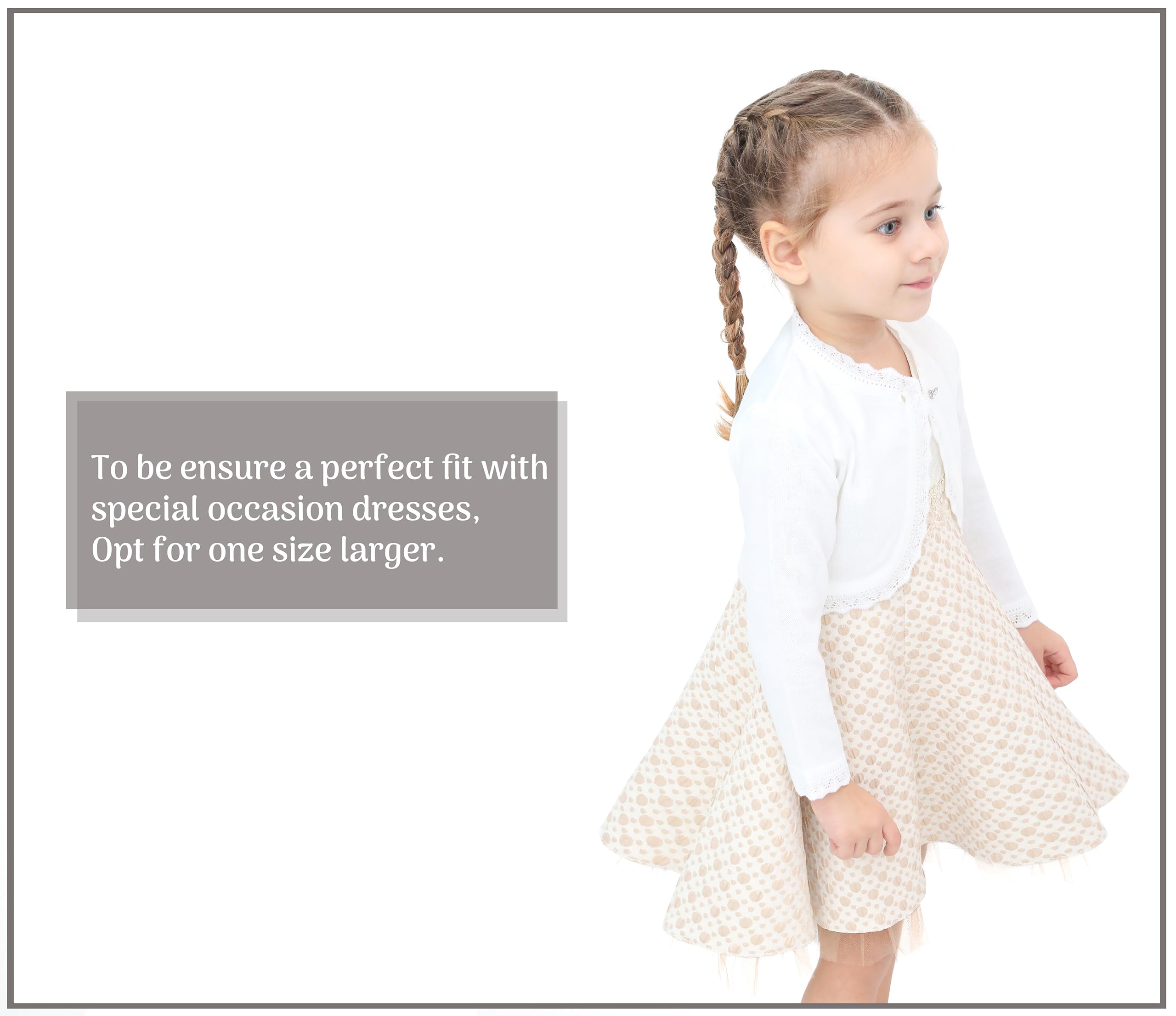 Lilax Baby Girls' Knit Long Sleeve Button Closure Bolero Cardigan Shrug 12-18 Months White