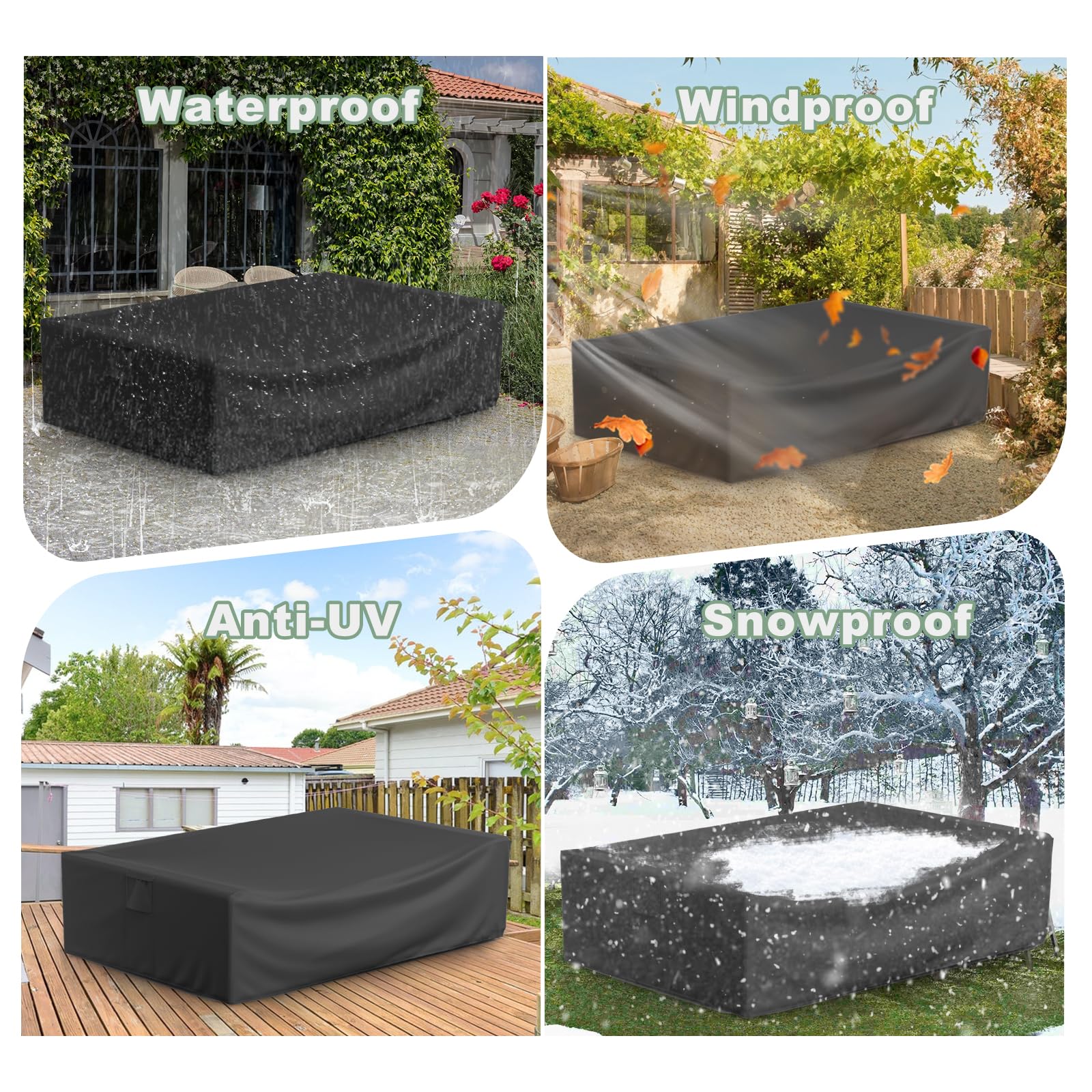 Patio Furniture Covers, Waterproof Outdoor Sectional Cover, 500D Heavy Duty Outdoor Furniture Cover, Rectangular Patio Covers for Outdoor Furniture Set, 126"X64"X28" -Black