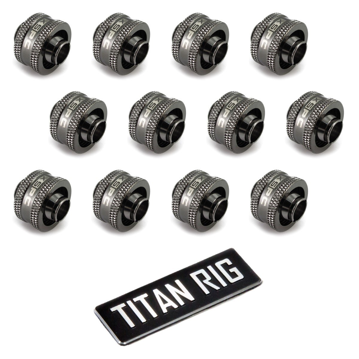 XSPC G1/4" to 3/8" ID, 5/8" OD Compression Fitting V2 for Soft Tubing, Black Chrome, 12-pack