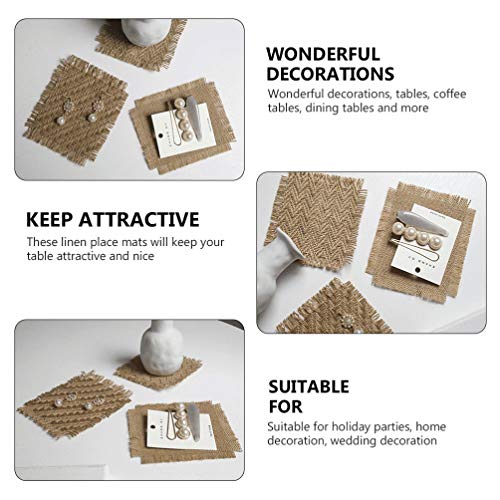 Cabilock Car Coasters Linen Placemats 8Pcs Linen Coasters Retro Square Placemats Farmhouse Cup Mat Decorative Table Mat Drink Hot Pads for Dining Room Kitchen Jute Placemat Car Cup Coasters