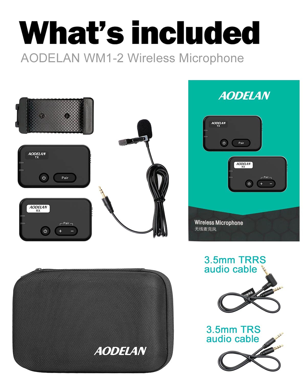 AODELAN Wireless Clip-on Microphone Lavalier Microphone with Transmitters and Receivers, for Cameras, Camcorders, iOS/Android Smartphones, YouTube Facebook Vlogging