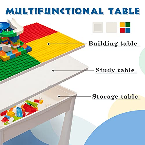 Sandinrayli 7-in-1 Kid Activity Table Set w/2 Chairs & 72Pcs Large Size Blocks, Compatible with Classic Blocks, Water/Sand Table, Building Block Table for Toddler (Primary)