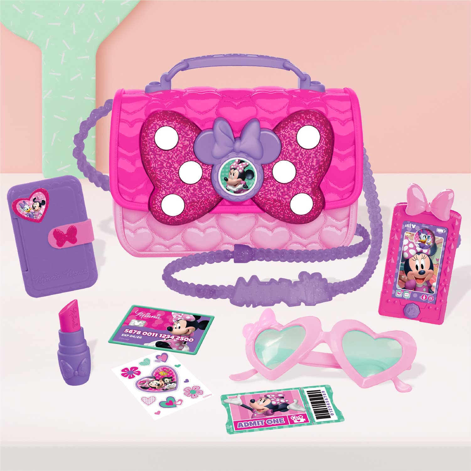 Disney Junior Minnie Mouse Bowfabulous Bag Set, 7-pieces, Dress Up and Pretend Play, Kids Toys for Ages 3 Up by Just Play