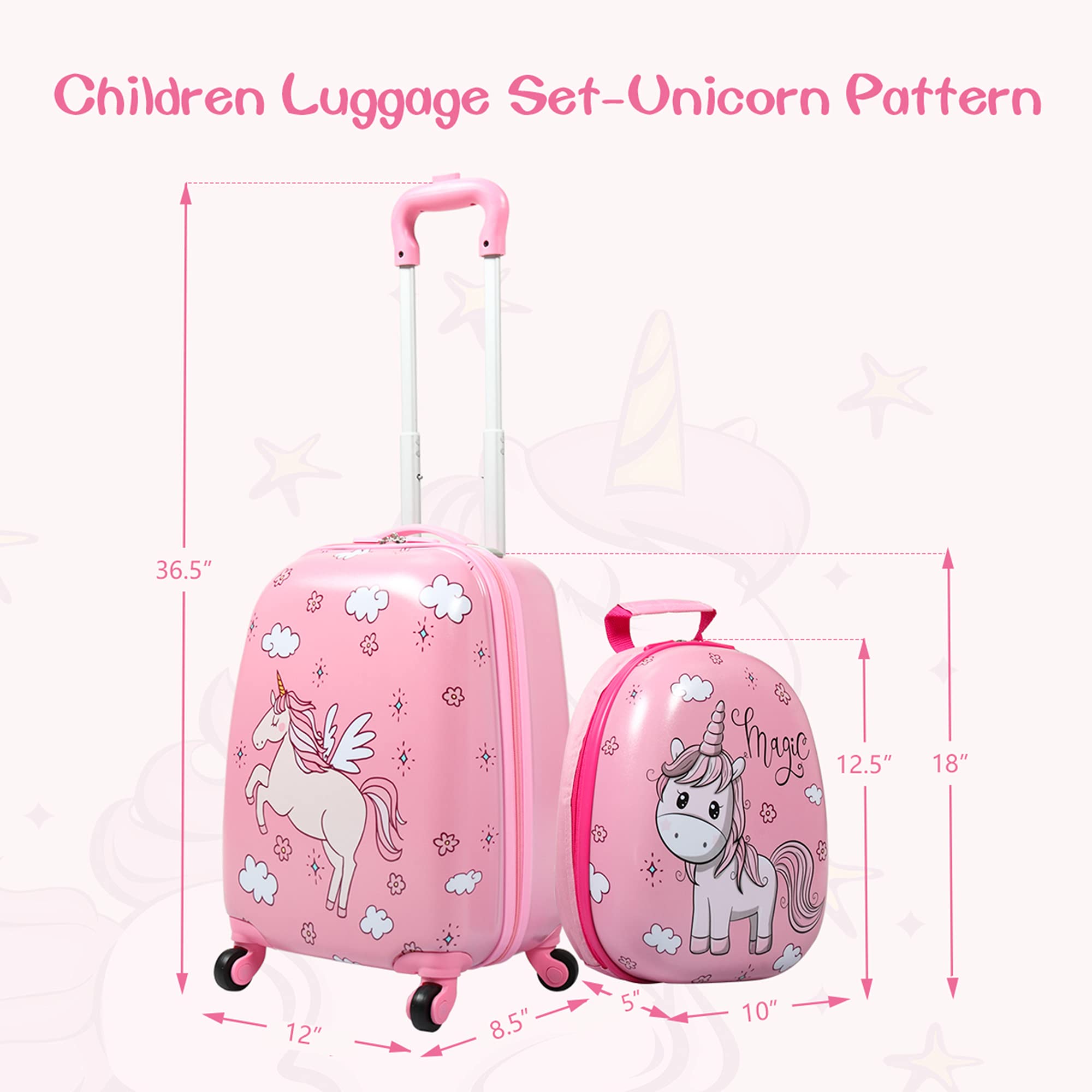 Sandinrayli Kid Luggage Set for Girls, 12β Backpack & 16β Kid Carry on Suitcase with Spinner Wheels, Toddler Rolling Suitcase Hardshell
