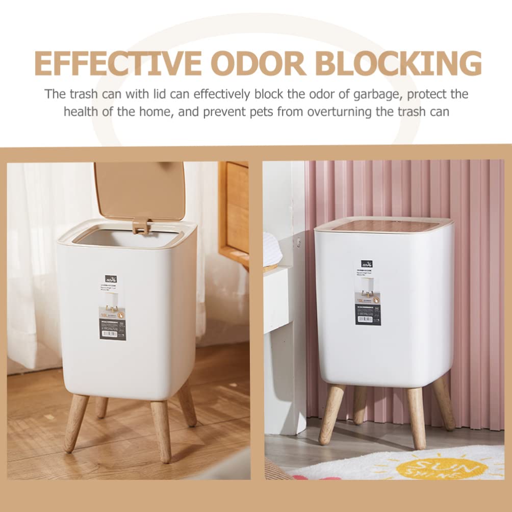 TOPBATHY Wood Grain Trash Can Press-Type Rubbish Can Household Garbage Bin Bedroom Trash Can Waste Paper Basket Plastic Waste Bin Convenient Trash Can Trash Cans for Kitchen Home Supplies